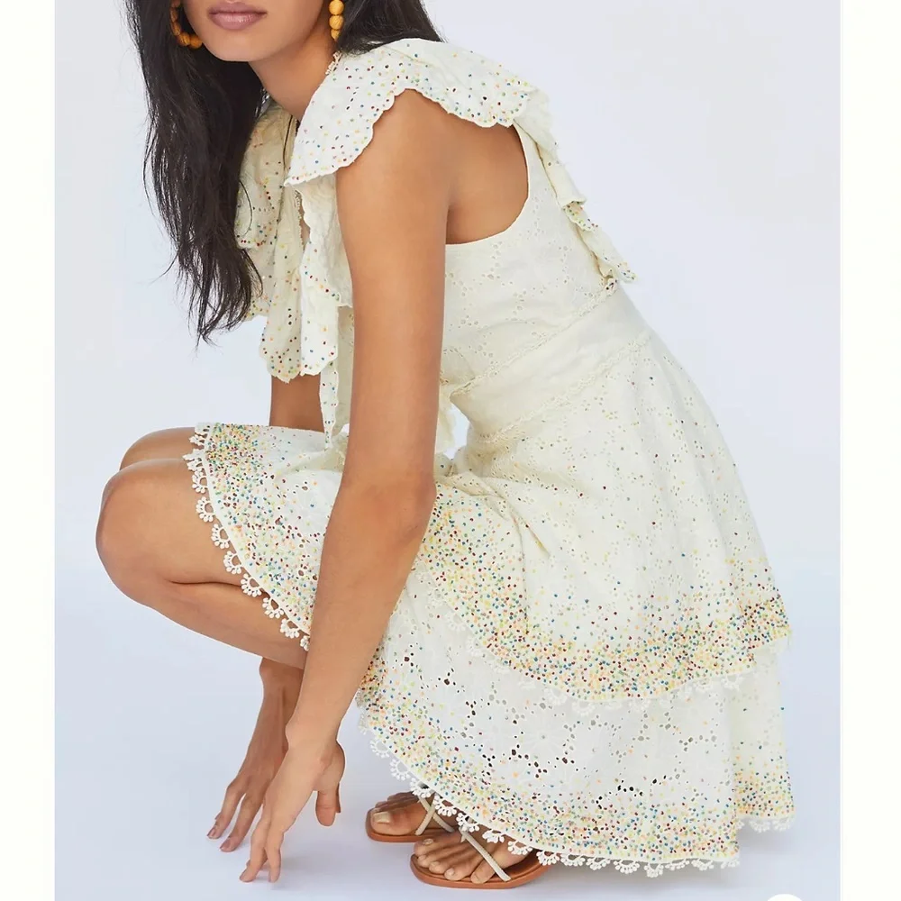 FARM Rio | Dresses | Anthropologie Farm Rio Beaded Eyelet Mini Dress ...